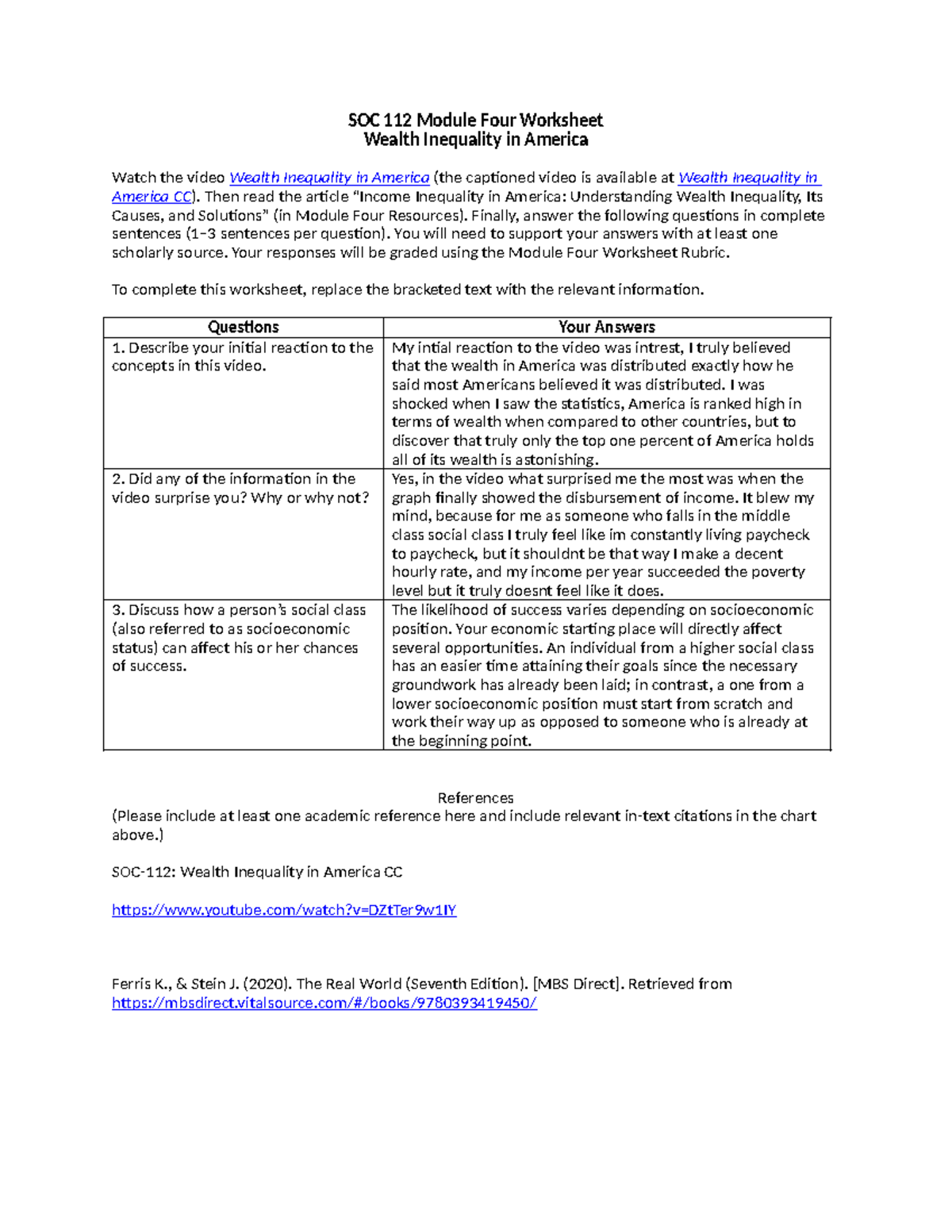 SOC 112 Module Four Worksheet - SOC 112 Module Four Worksheet Wealth ...