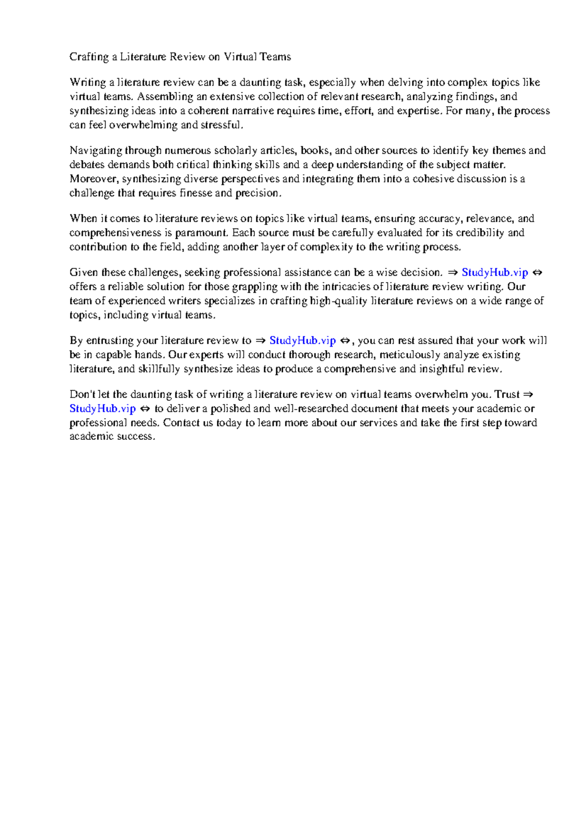 Literature Review Virtual Teams - Crafting a Literature Review on ...