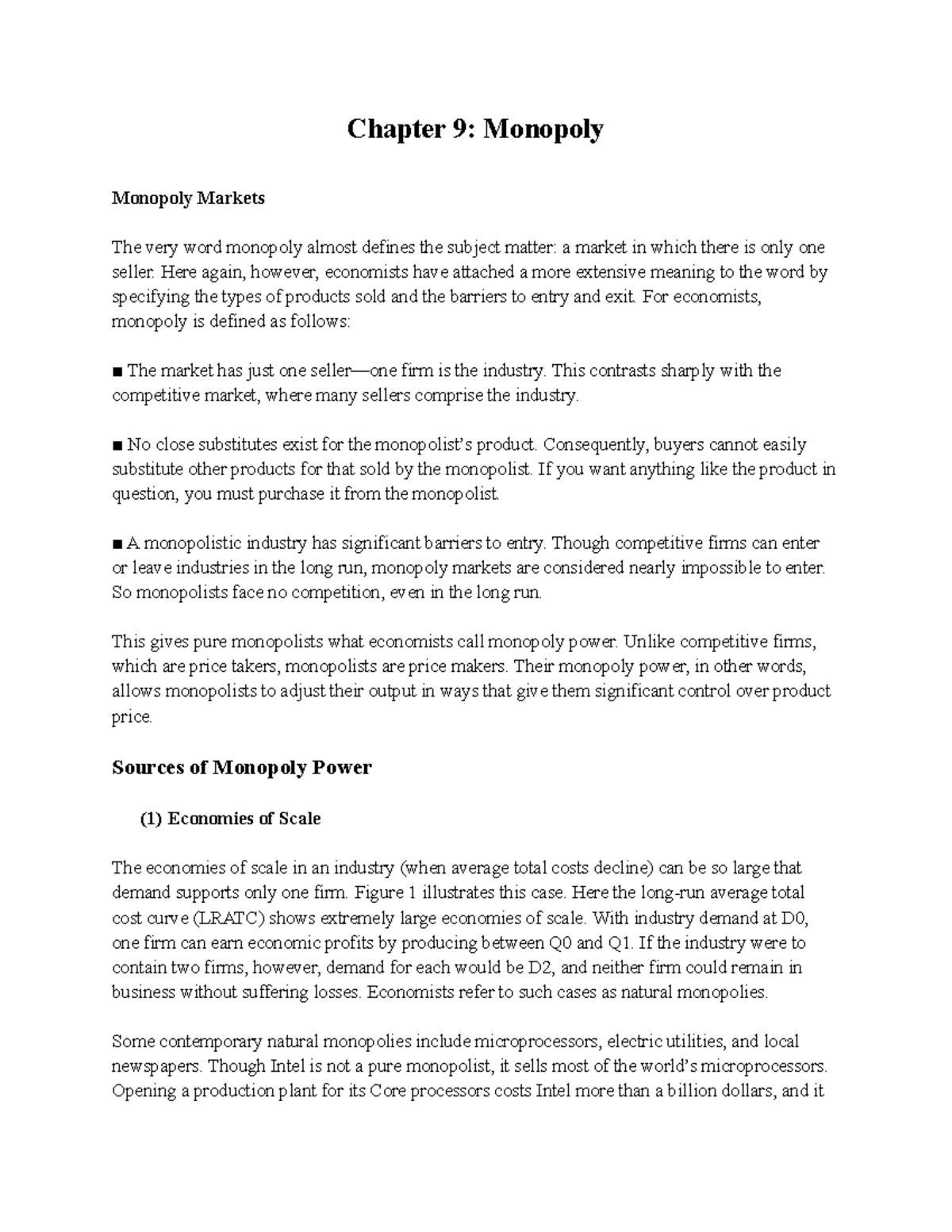 Chapter 9 Monopoly - Lecture notes 9 - Chapter 9: Monopoly Monopoly ...
