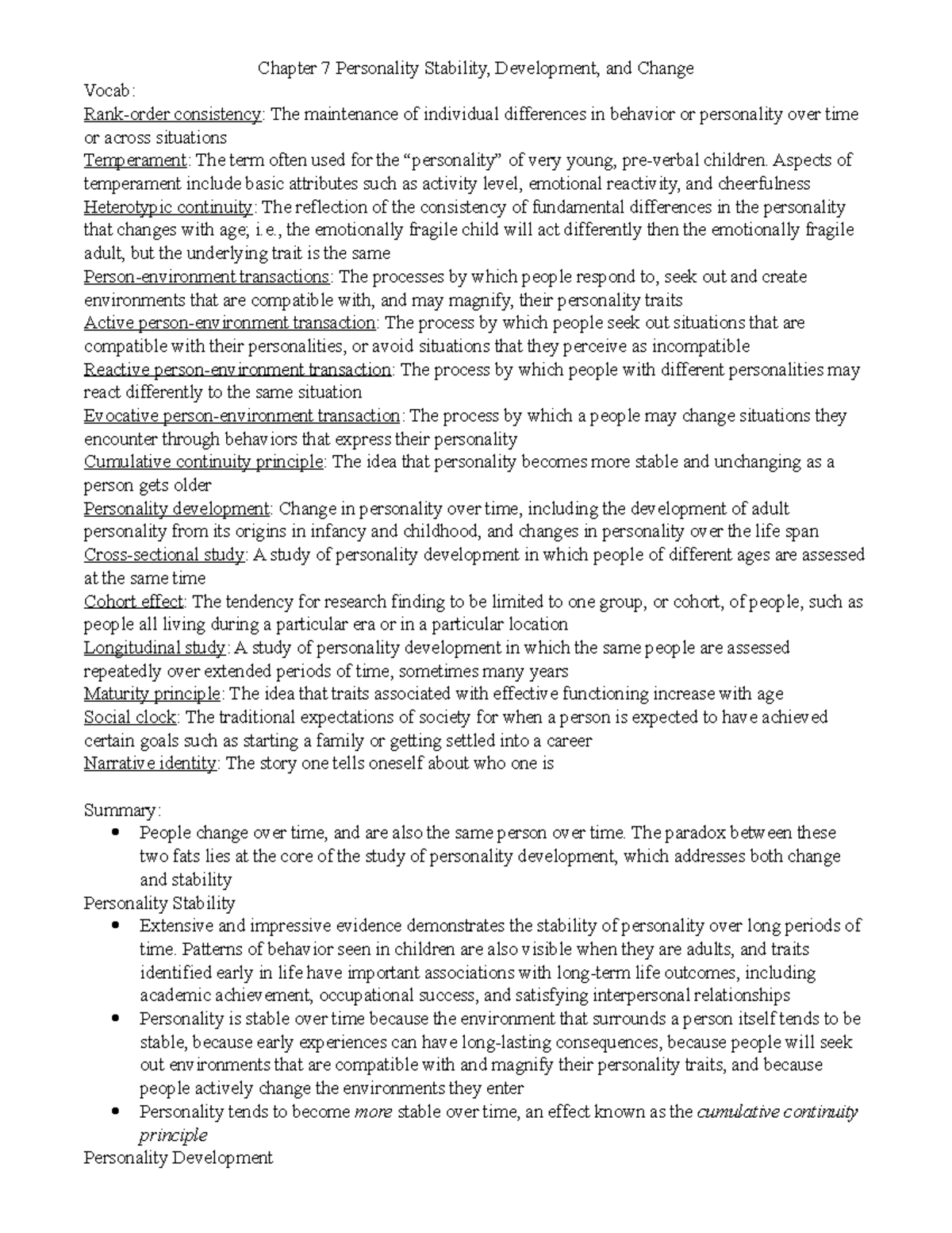 Chapter 7 Personality Stability - Chapter 7 Personality Stability ...