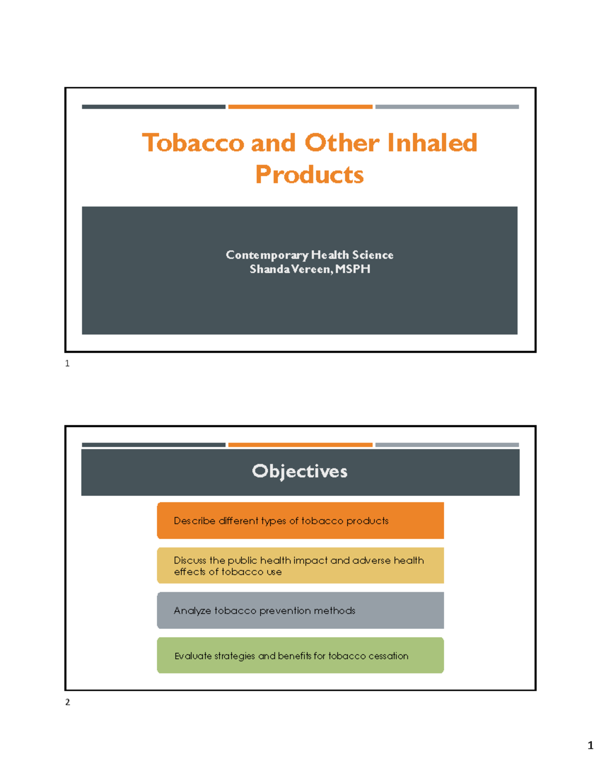 CHS Tobacco PPT - lecture - Contemporary Health Science Shanda Vereen ...