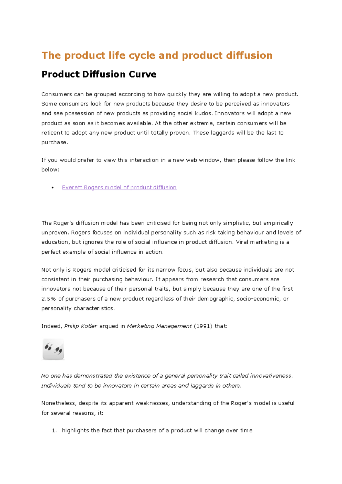Product life cycles and product defusion - The product life cycle and ...