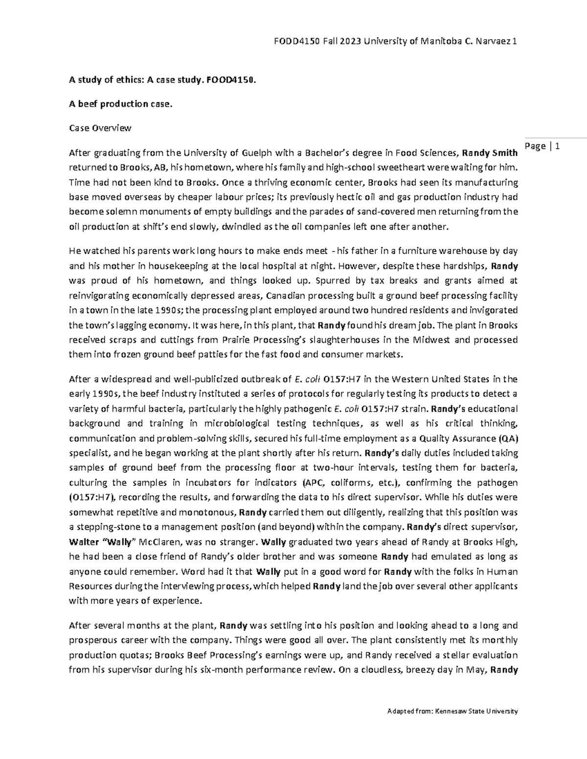 A beef case guideline - Ethical dilemma - FODD4150 Fall 202 3 ...