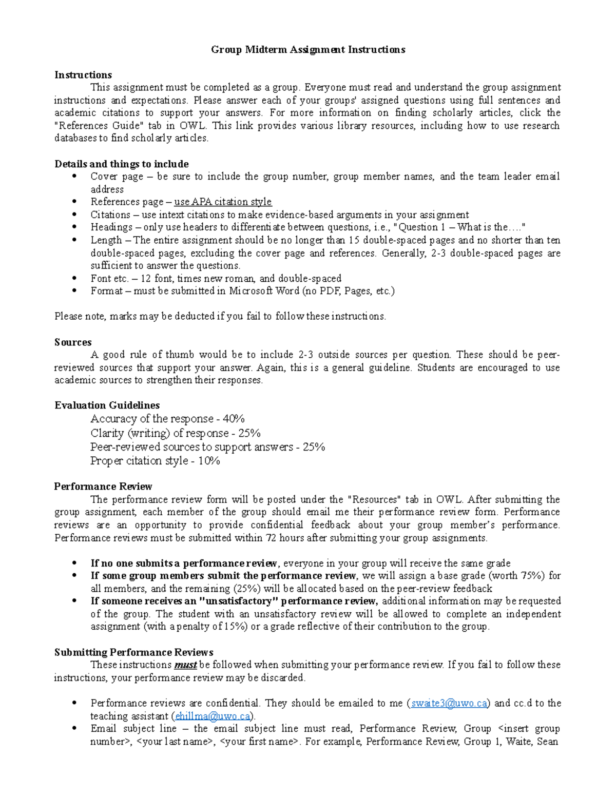 Group Assignment Instructions - Sociology 1025A/B - UWO - Studocu