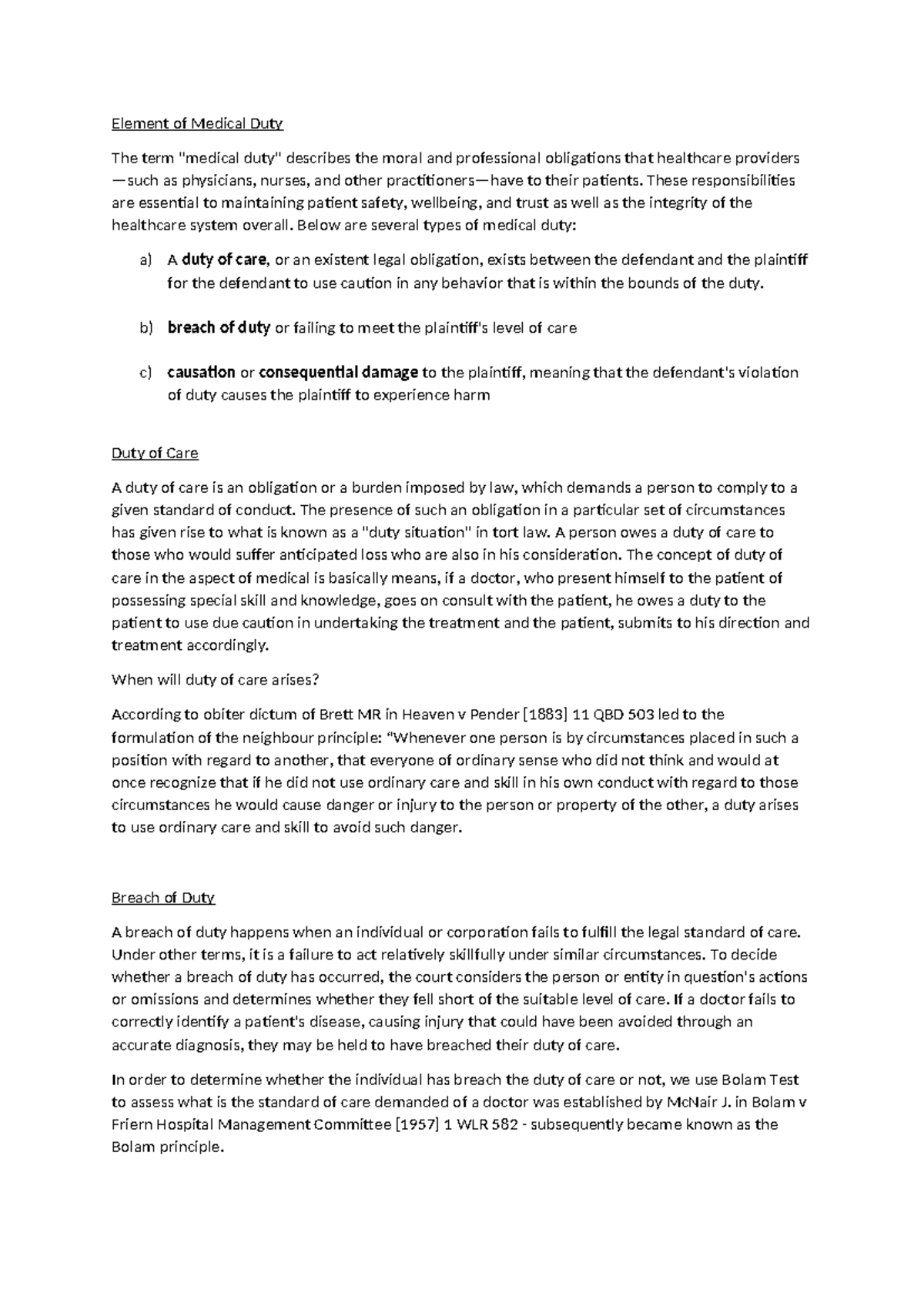 Element Of Medical Duty - Element of Medical Duty The term "medical ...