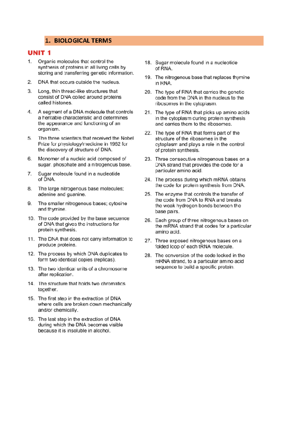 DNA - THE CODE OF LIFE - 1. BIOLOGICAL TERMS 2. MULTPILE QUESTIONS ...