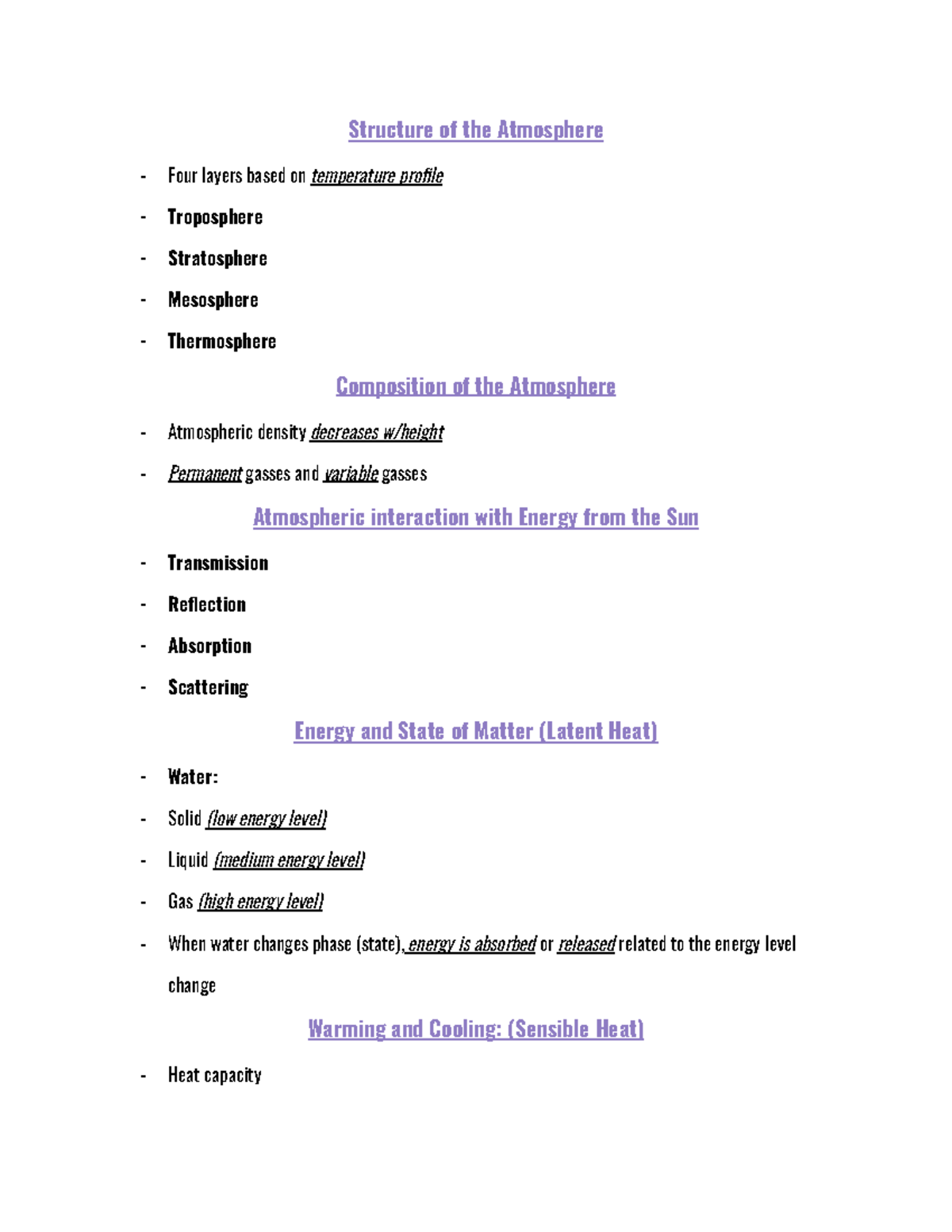 Atmospheric Energy and Matter - Structure of the Atmosphere Four layers ...