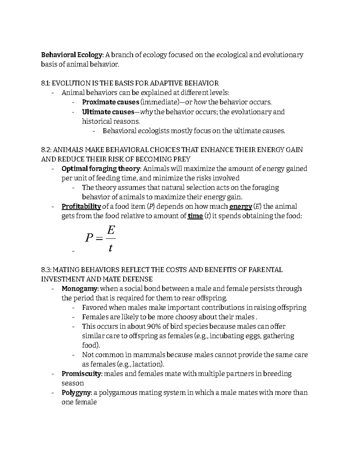 Chapter 8- Behavioral Ecology - Behavioral Ecology: A branch of ecology ...