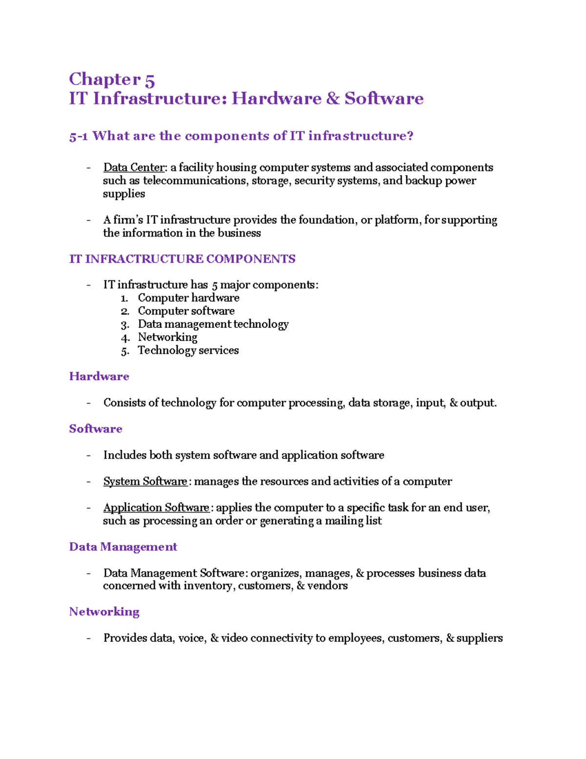 CH 5 Notes - Chapter 5 IT Infrastructure: Hardware Software What are ...