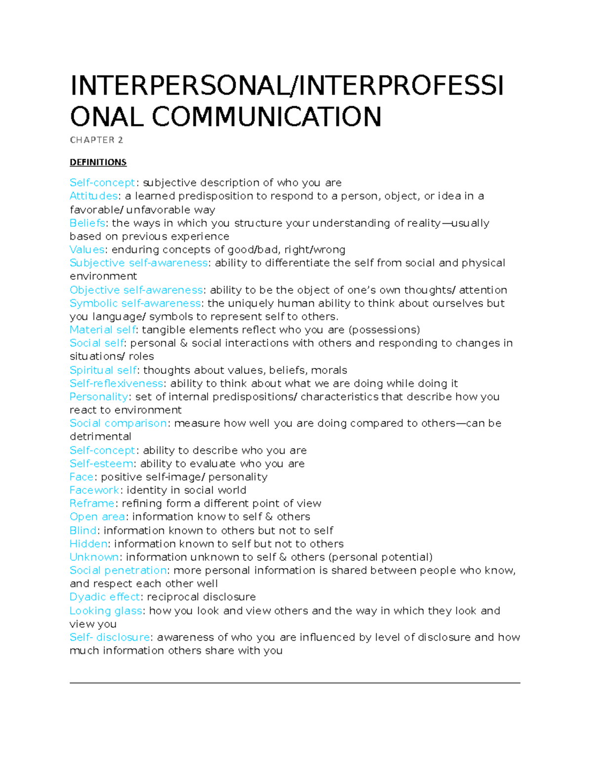 Chapter 2 - INTERPERSONAL/INTERPROFESSI ONAL COMMUNICATION CHAPTER 2 ...