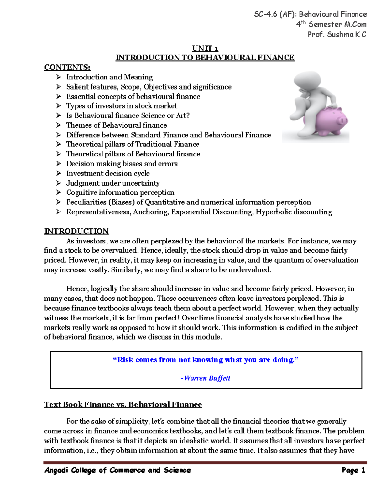 BF Unit 1 - This material is prescribed for Master of Commerce Students ...