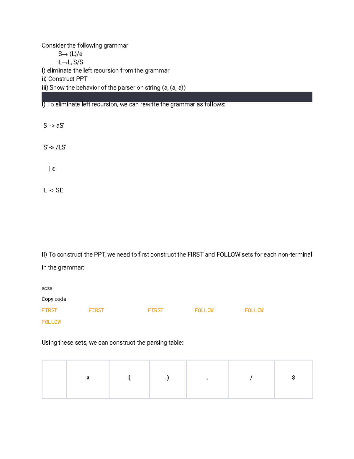 Compiler Design Consider The Following Grammar S→ La L→l Ss I Eliminate The Left