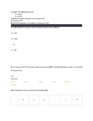Compiler design - To construct the LL(1) parsing table for the given ...