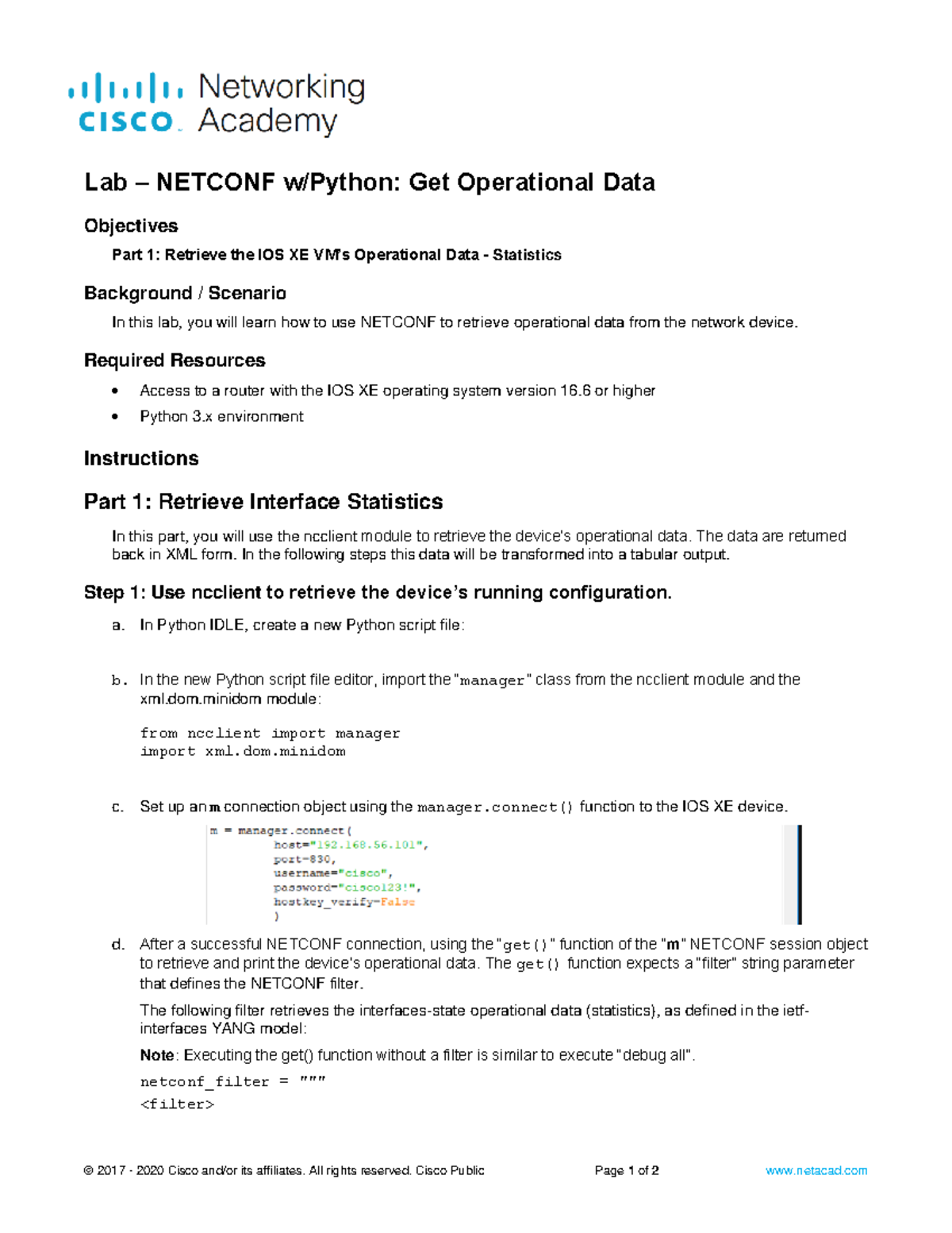 29 Lab Netconf W Python Get Operational Data © 2017 2020 Cisco