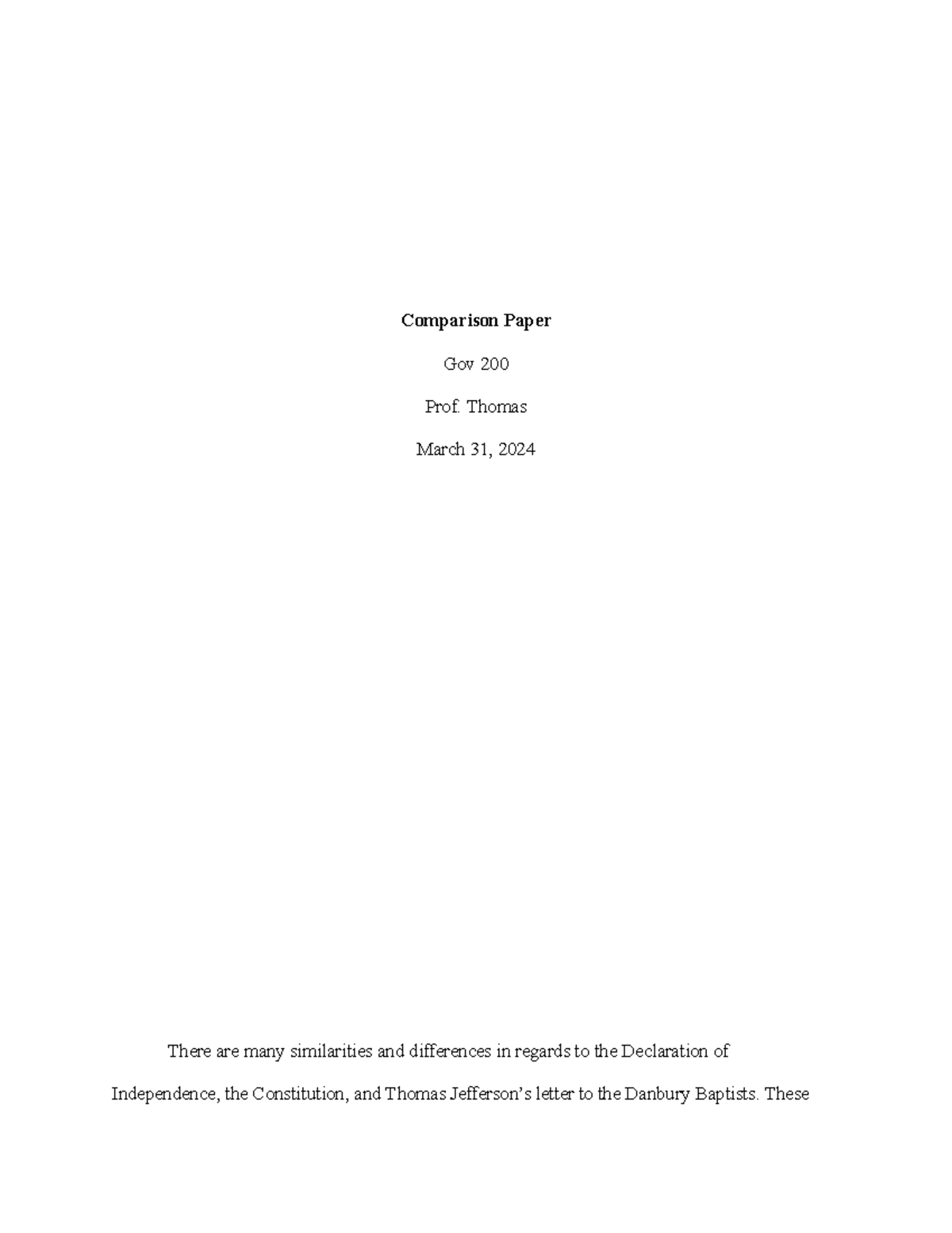 Comparison Paper - Comparison Paper Gov 200 Prof. Thomas March 31, 2024 ...