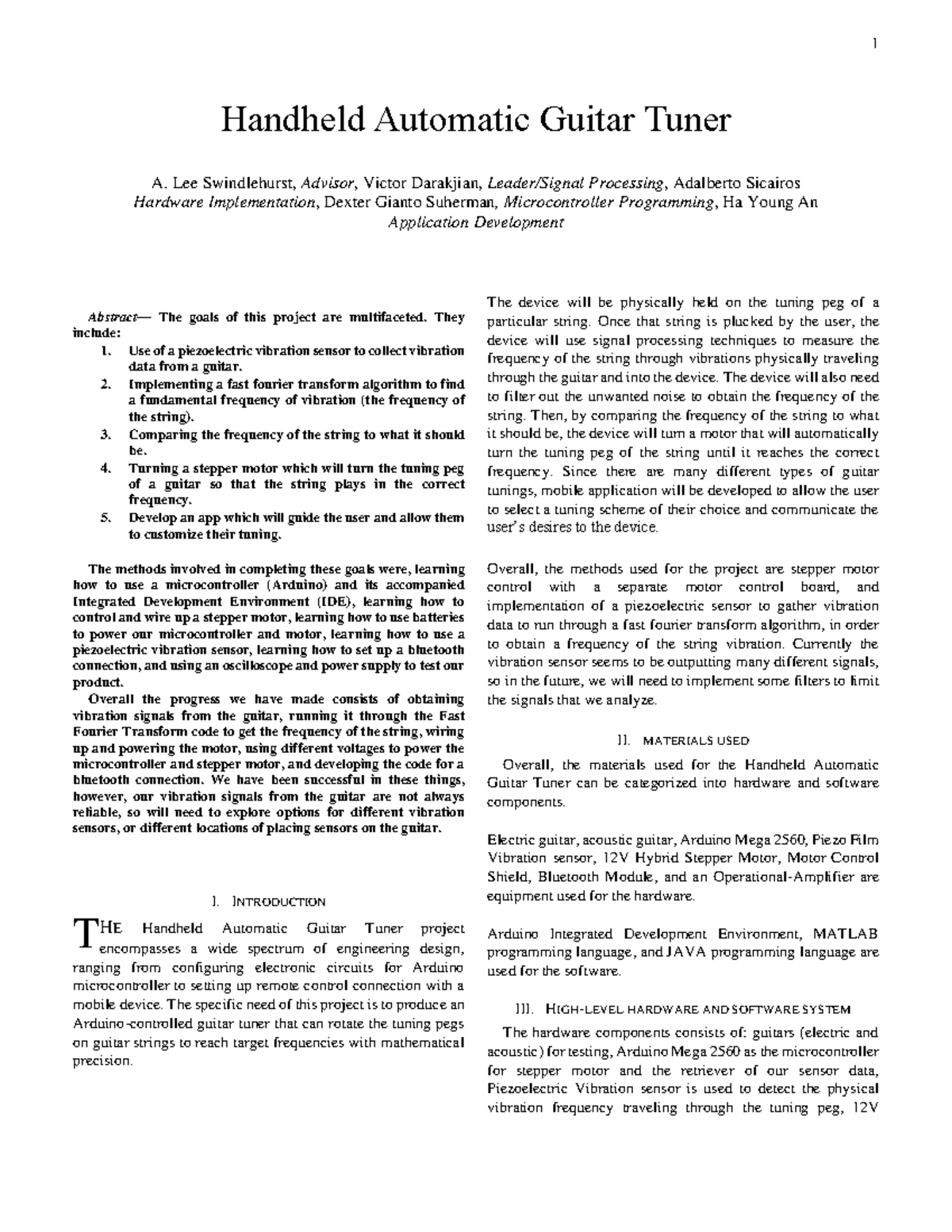 Handheld Automatic Guitar Tuner Project Report - Abstract— The goals of ...