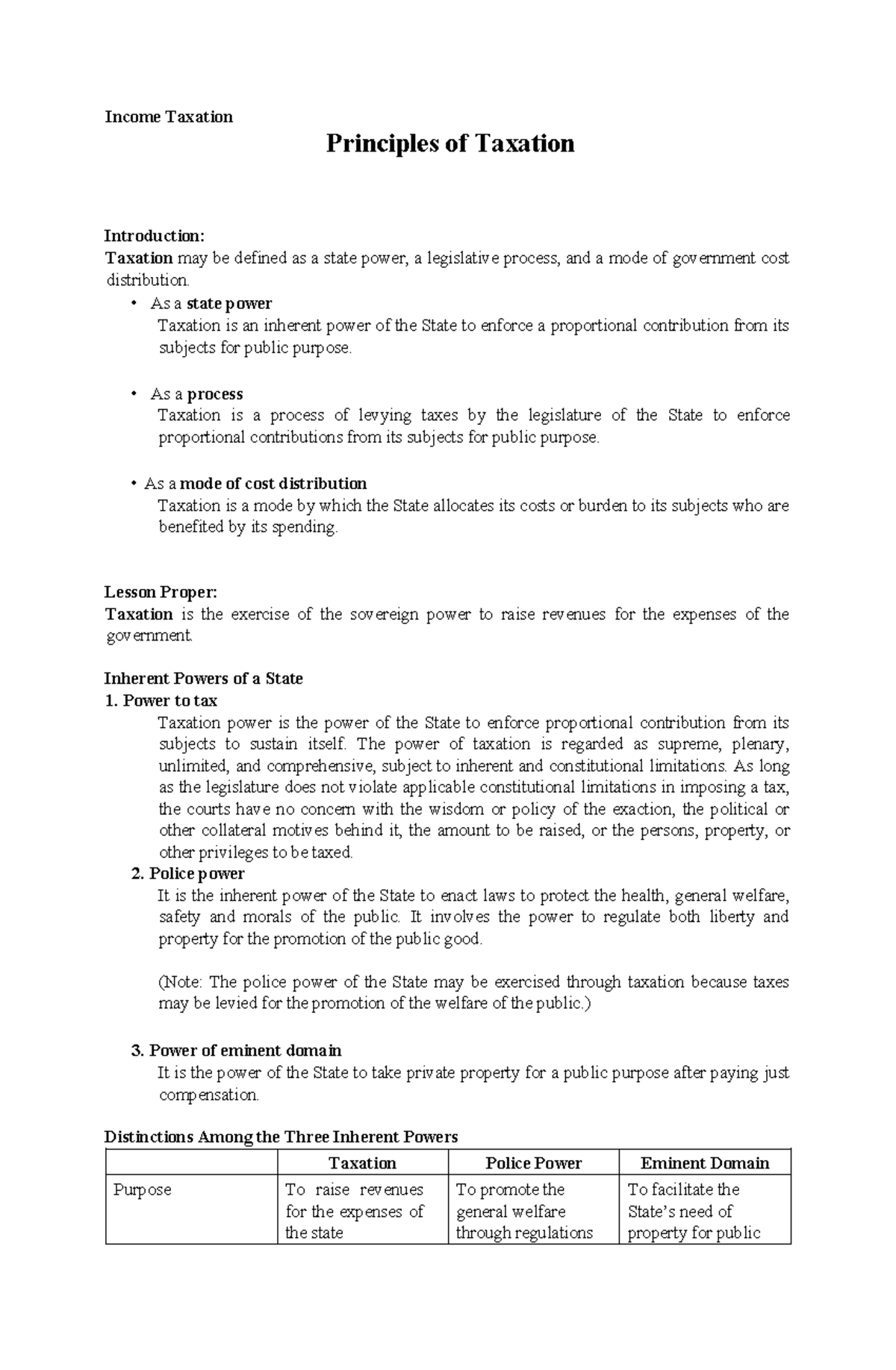 Week 1 Principles of Taxation - Income Taxation Principles of Taxation ...