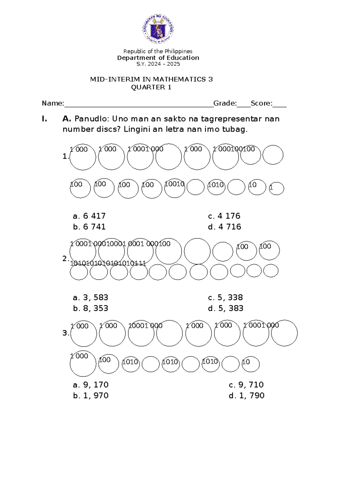 Mathematics Interim Quarter 1 - Republic of the Philippines Department ...