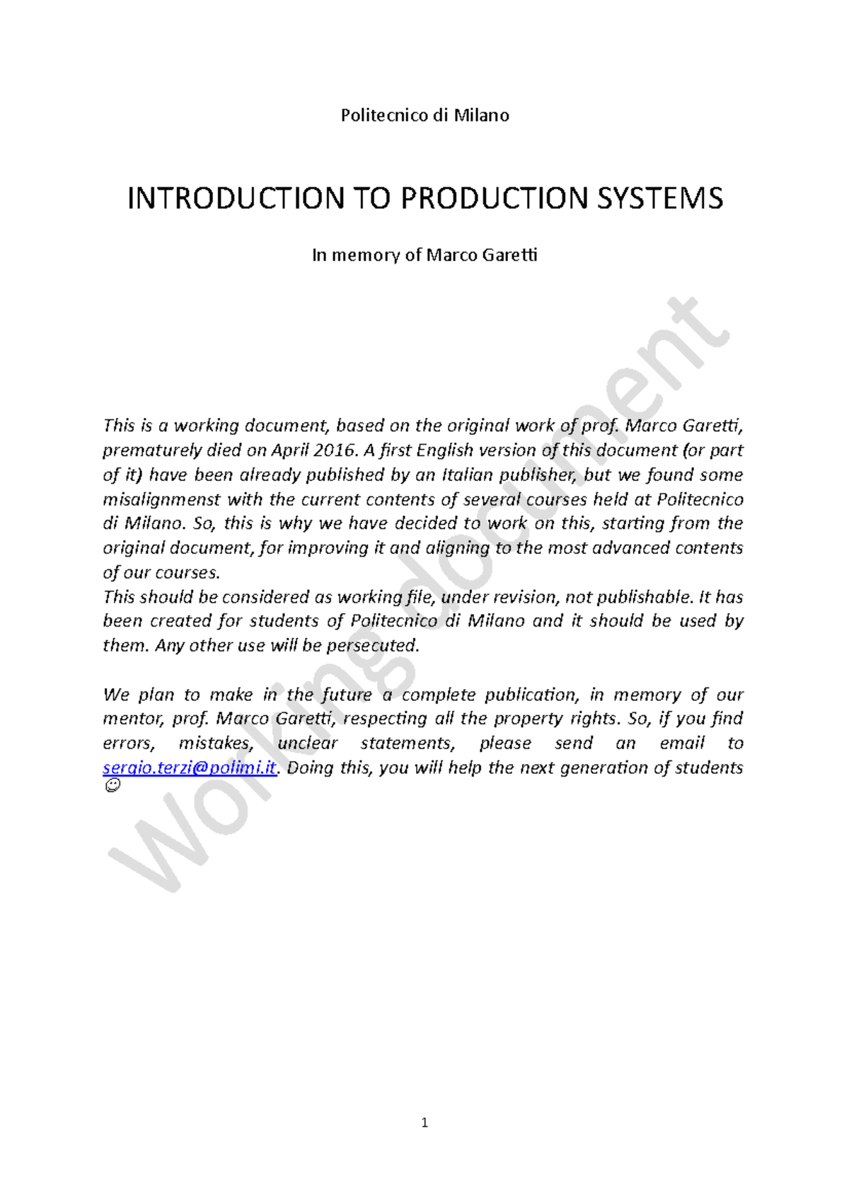 Design of production systems - Part 1 - Politecnico di Milano ...