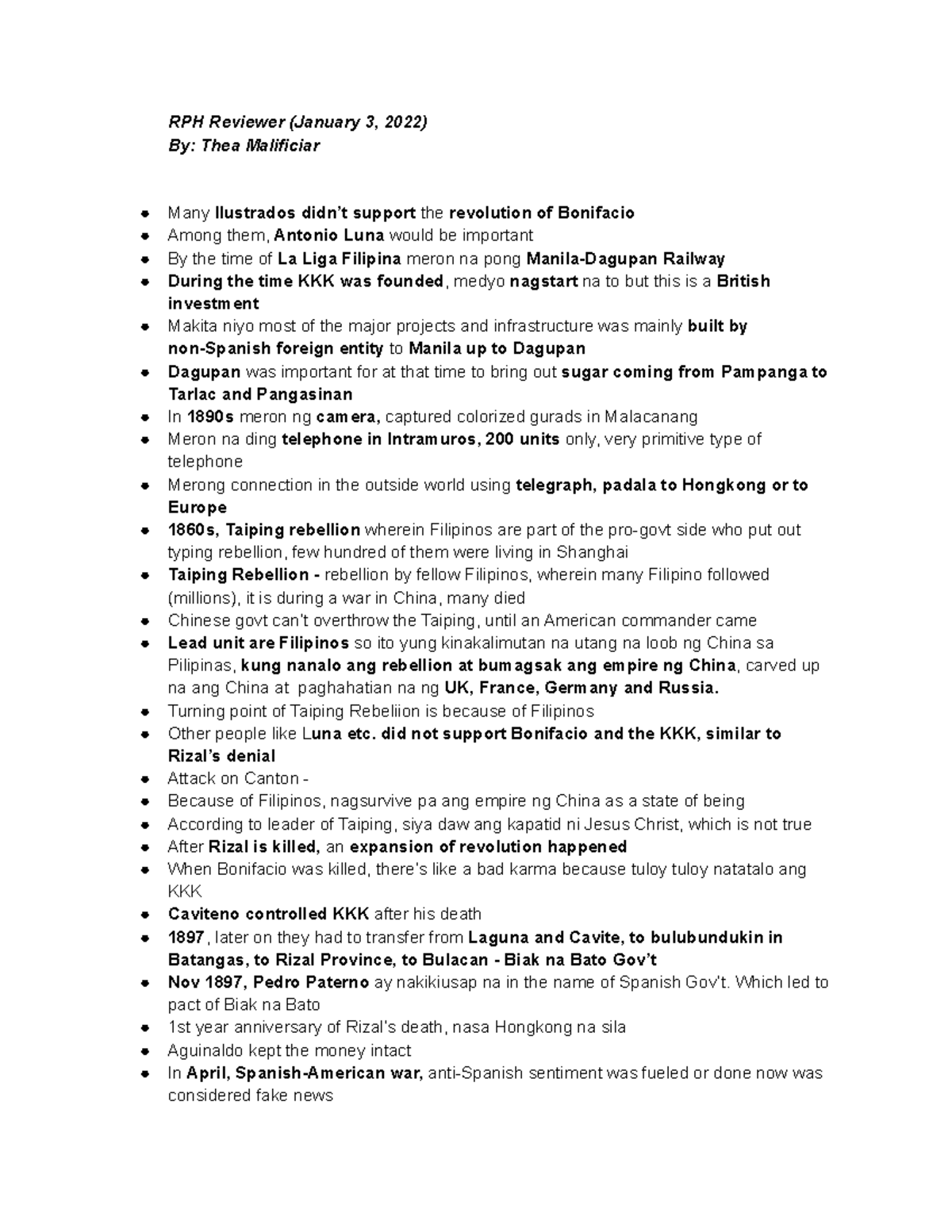 Readings in Philippine History - RPH Reviewer (January 3, 2022) By ...
