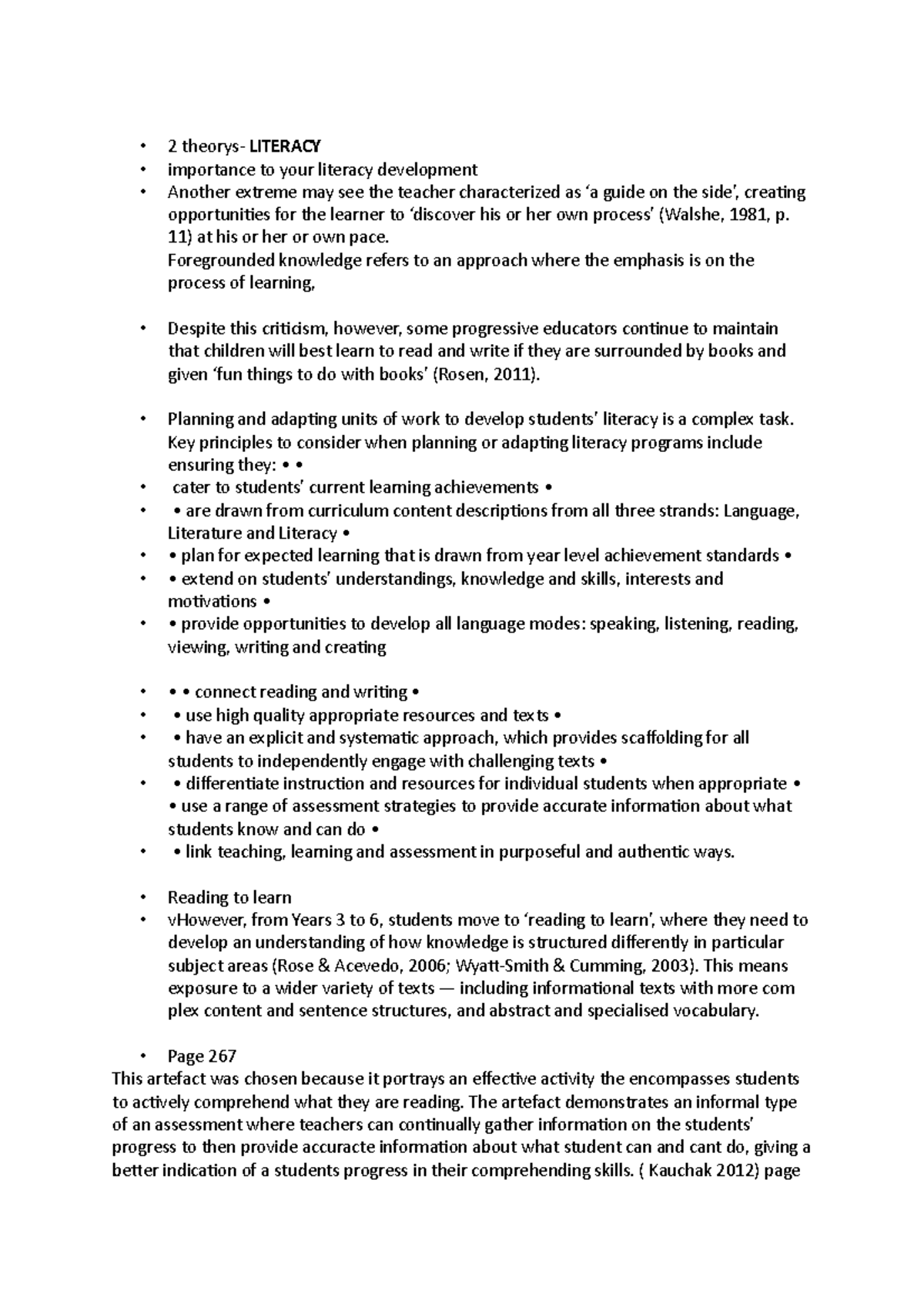 Assignment 4 - Assingment work - 2 theorys- LITERACY importance to your ...