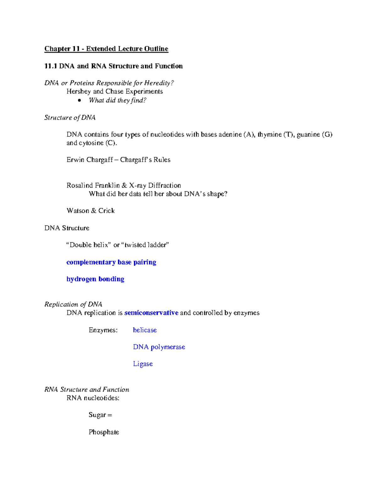 Chapter 11 - Lecture Outline - DNA Structure, DNA Replication, RNA ...