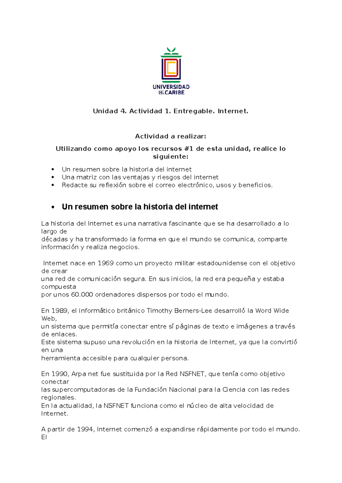 Unidad 4 Tecnologia - HISTIRIA DEL INTERNET - Unidad 4. Actividad 1 ...
