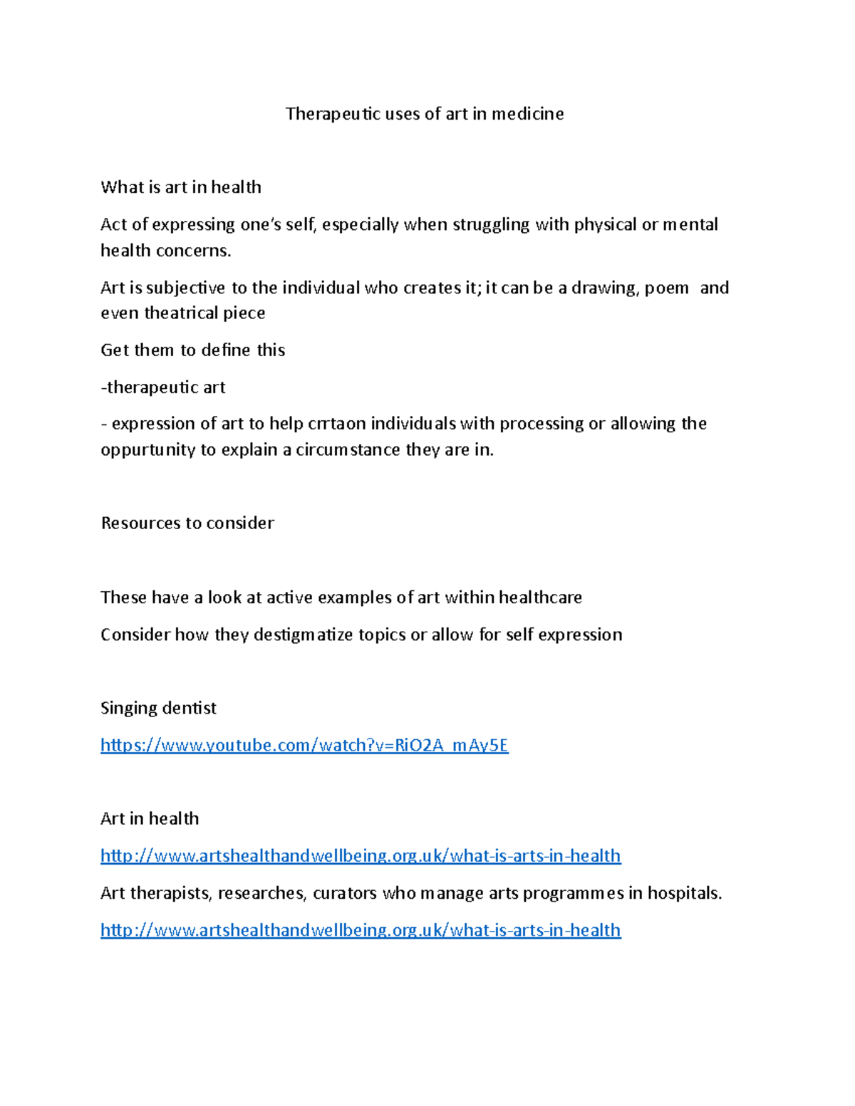 Art in healthcare - Summary of said topic - Therapeutic uses of art in ...