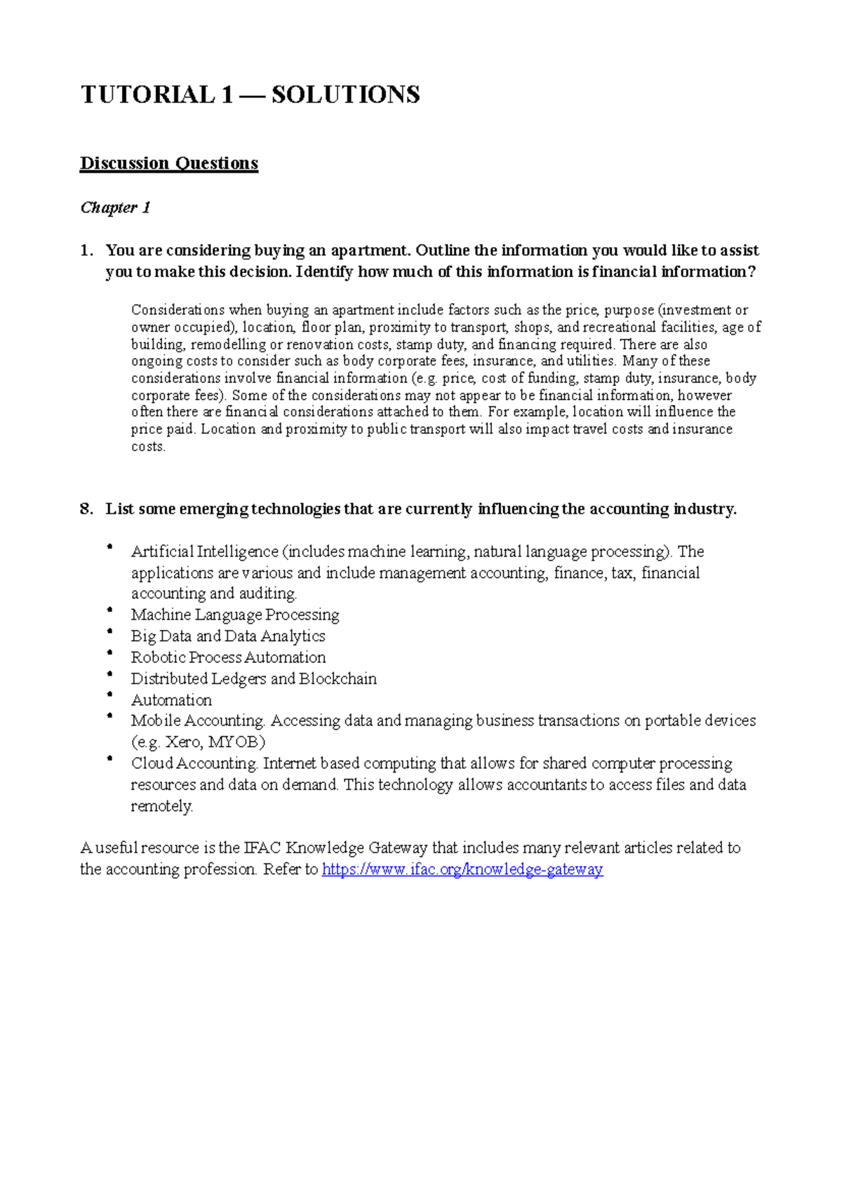 26604705 - FOR ACCT - TUTORIAL 1 — SOLUTIONS Discussion Questions ...