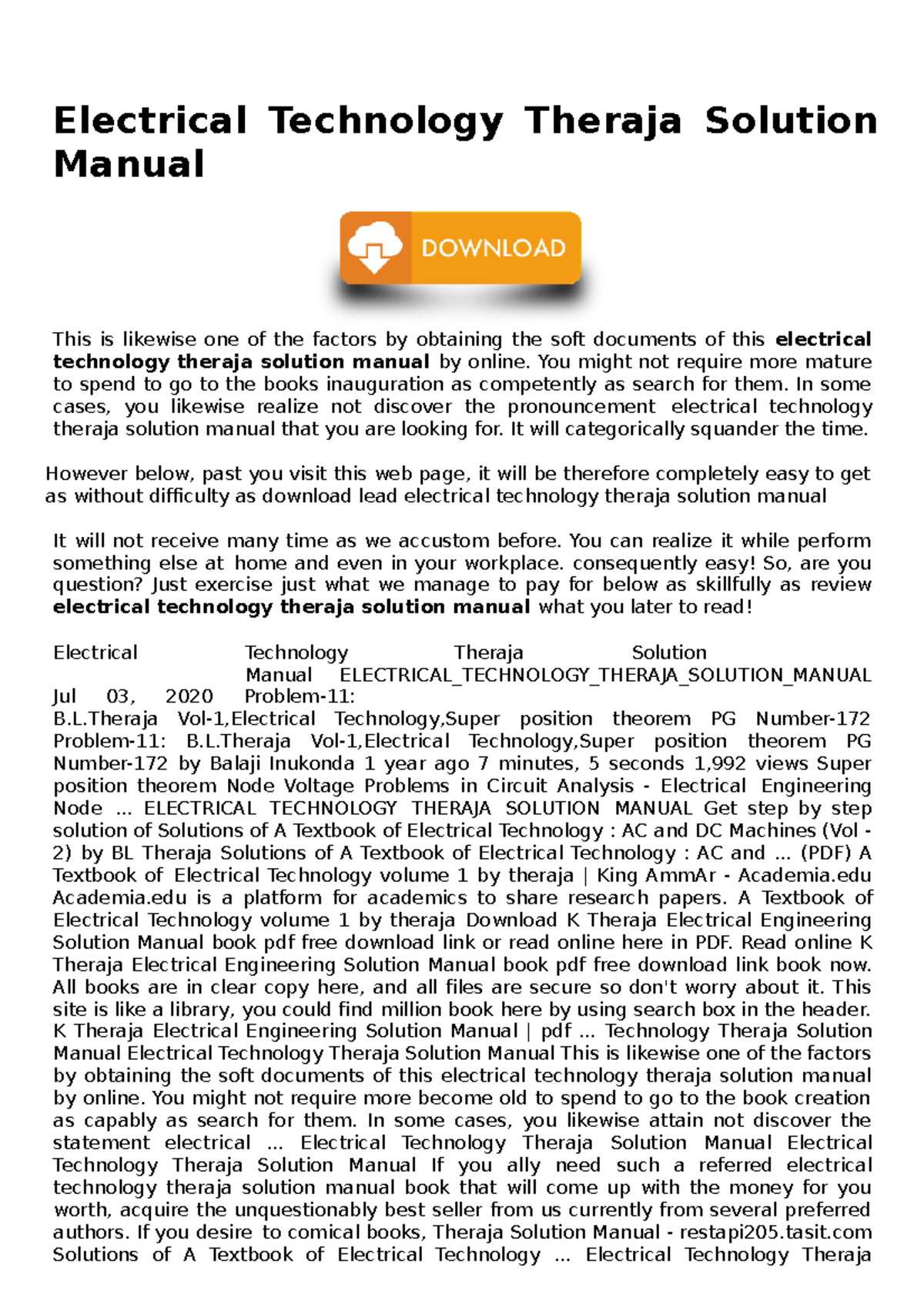 Electrical technology theraja solution manual - You might not require ...