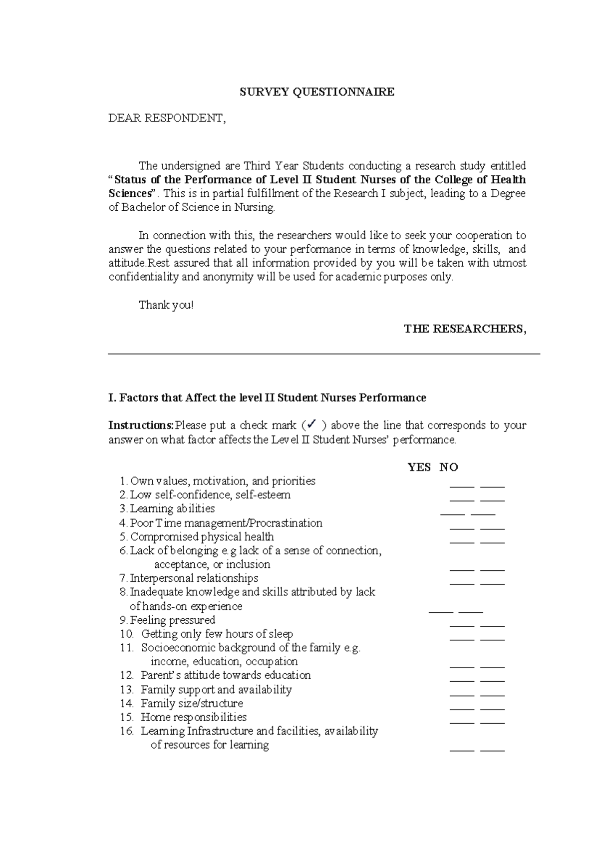 Questionnaire - SURVEY QUESTIONNAIRE DEAR RESPONDENT, The undersigned ...
