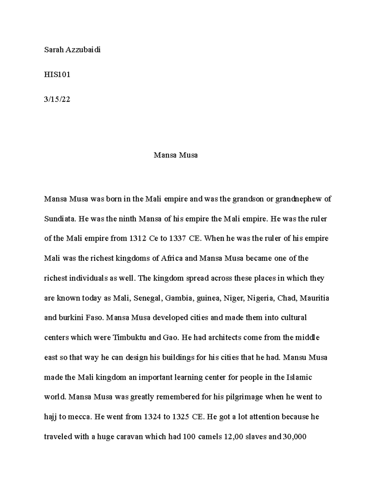 Document 84 - assignment written on Mansa musa paper with paragraphs ...