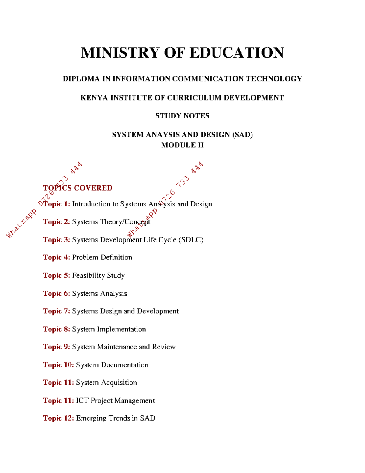 SAD-notes-K - FOR A DIPLOMA IN ICT MODULE 2 - MINISTRY OF EDUCATION ...