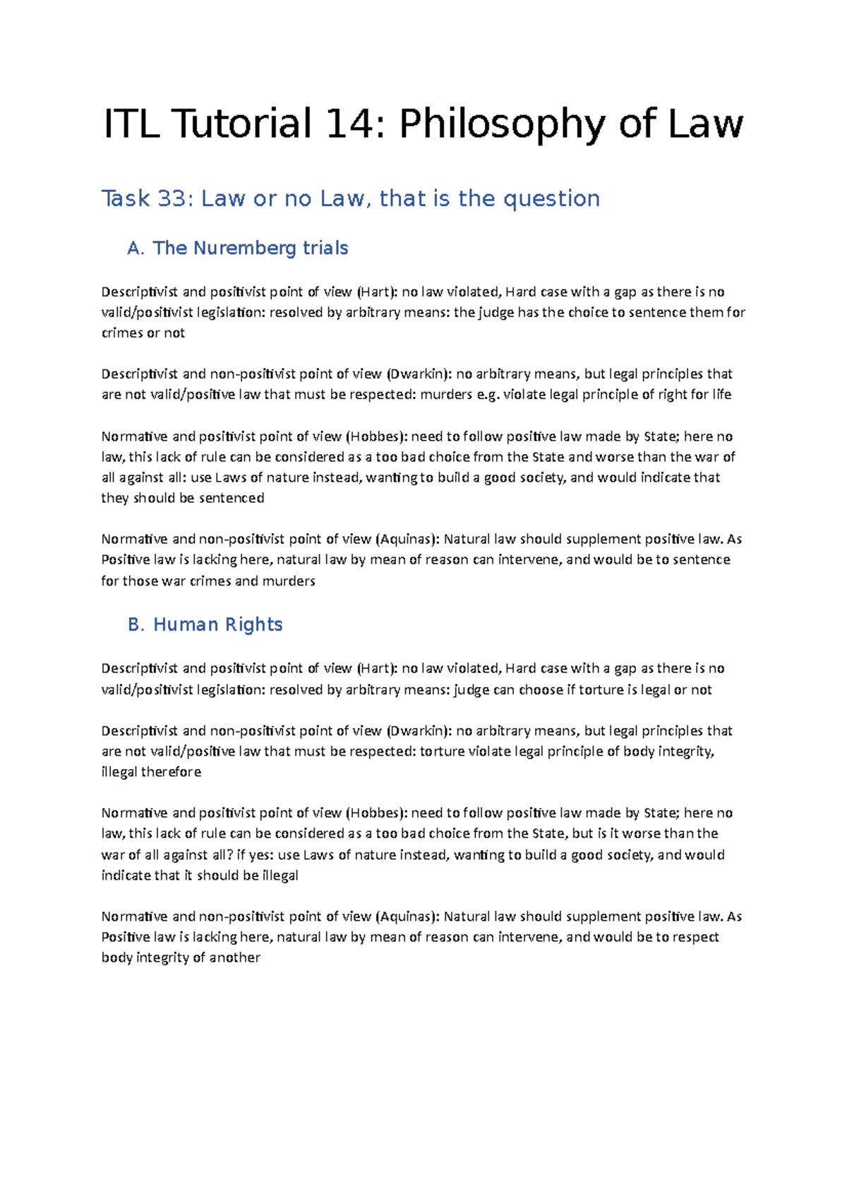 Tutorial 14 Philosophy of Law task - The Nuremberg trials Descriptivist ...