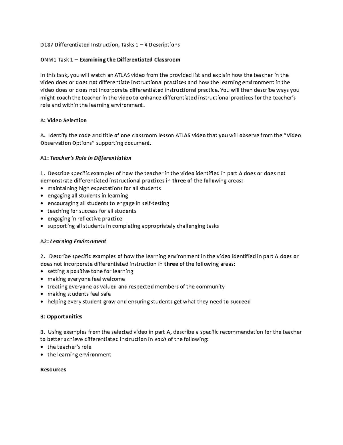 D187 Differentiated Instruction Task Descriptions 1 - 4 - D187 ...