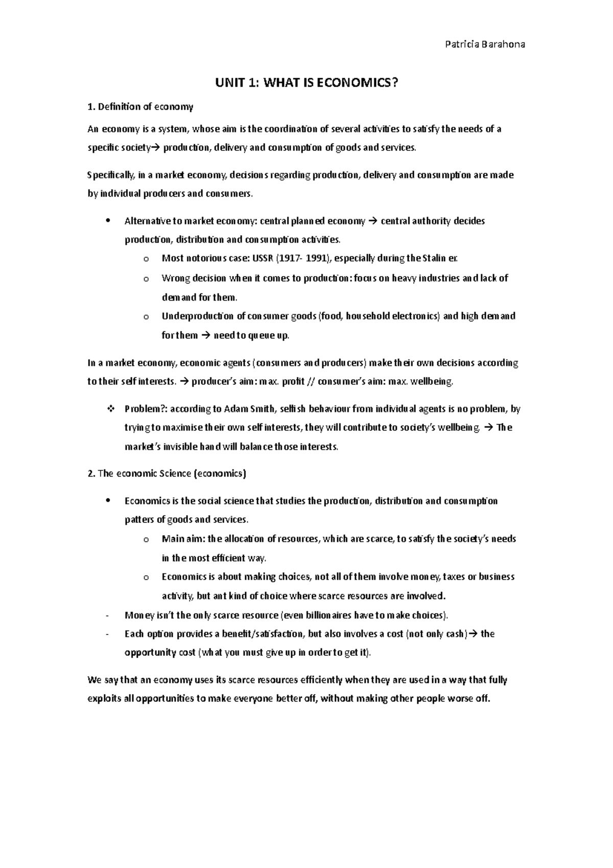 Economia - apuntes - UNIT 1: WHAT IS ECONOMICS? Definition of economy ...