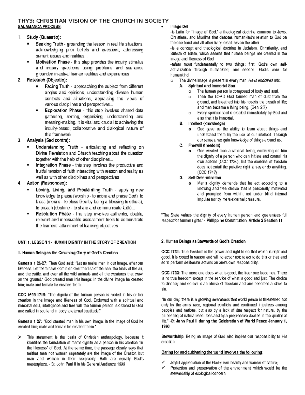 THY3 Summative Test 1 Coverage - SALAMANCA PROCESS: 1. Study (Quaestio ...