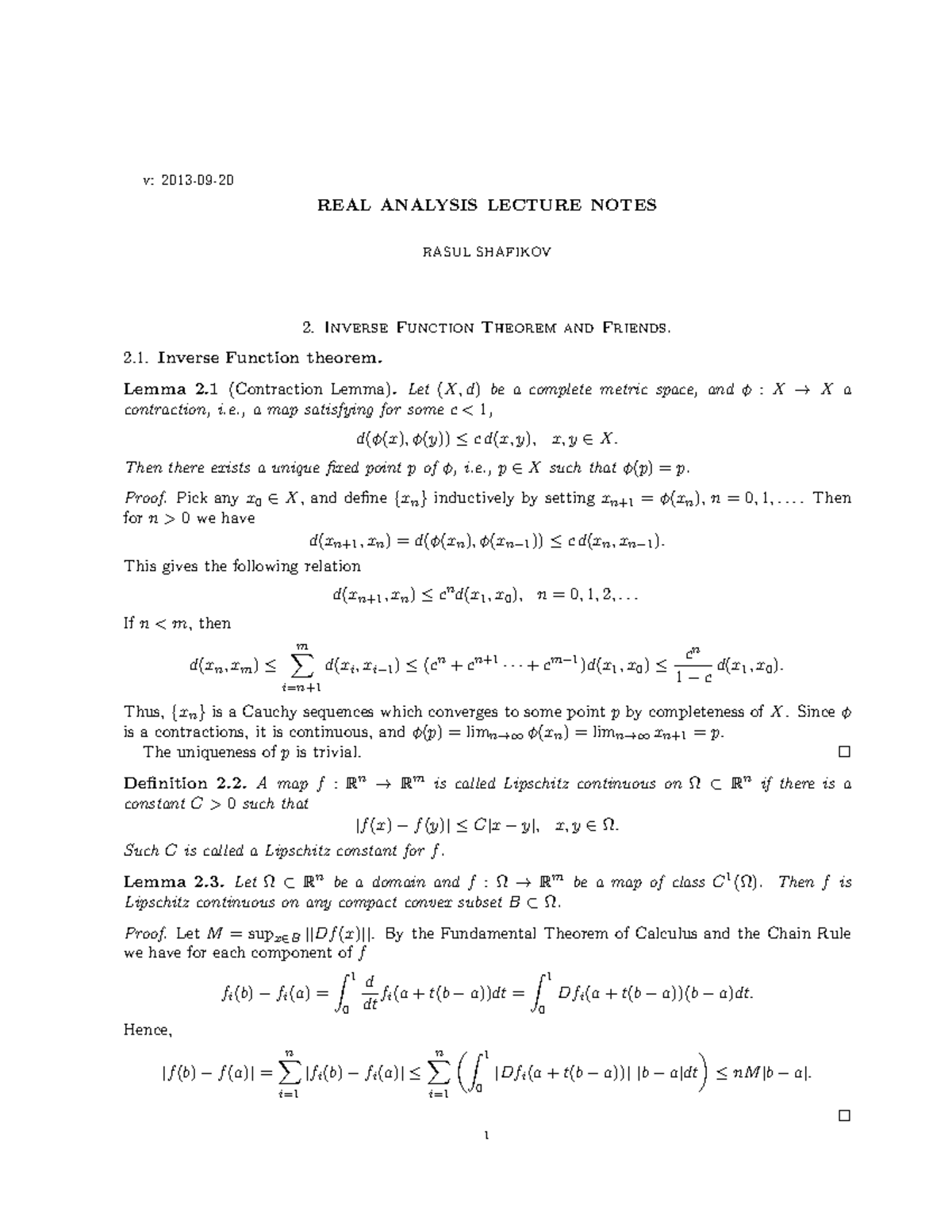 Real Analysis W 2 - v: 2013-09- REAL ANALYSIS LECTURE NOTES RASUL ...