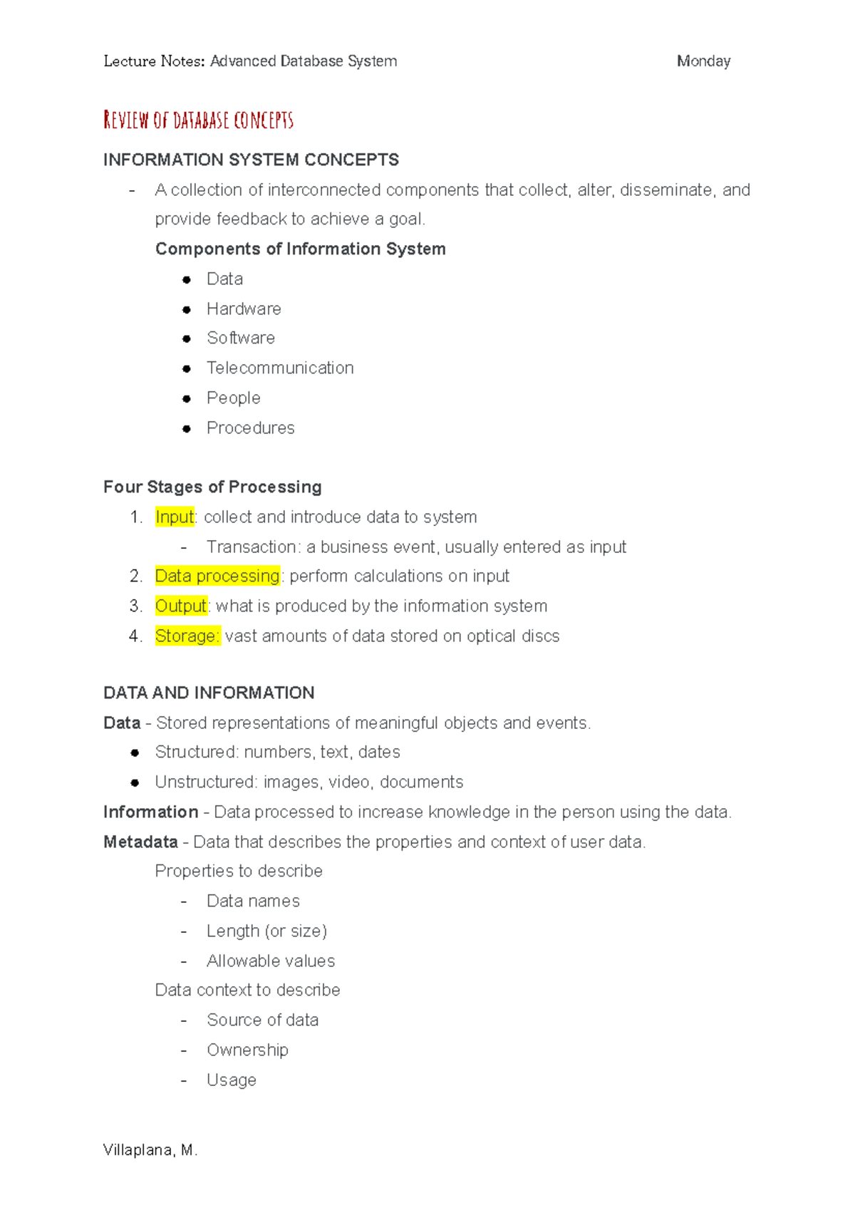 Review of Database Concepts- Week2(Lecture Notes) - Review of database ...