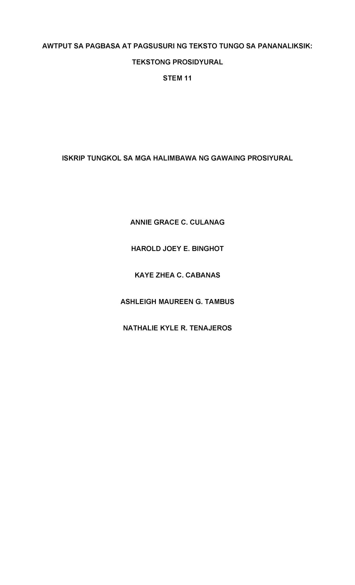 Prosidyural Script - AWTPUT SA PAGBASA AT PAGSUSURI NG TEKSTO TUNGO SA ...