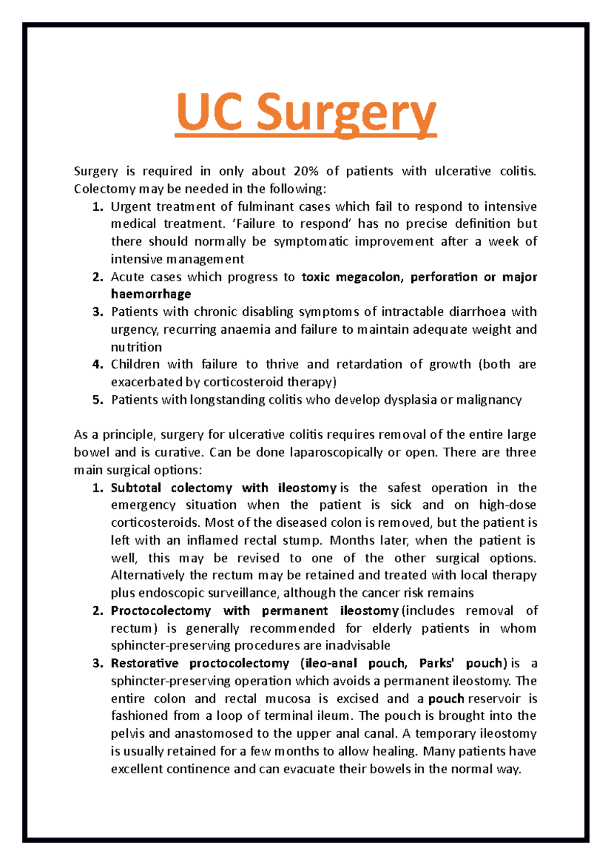 UC Surgery - Colorectal - UC Surgery Surgery is required in only about ...