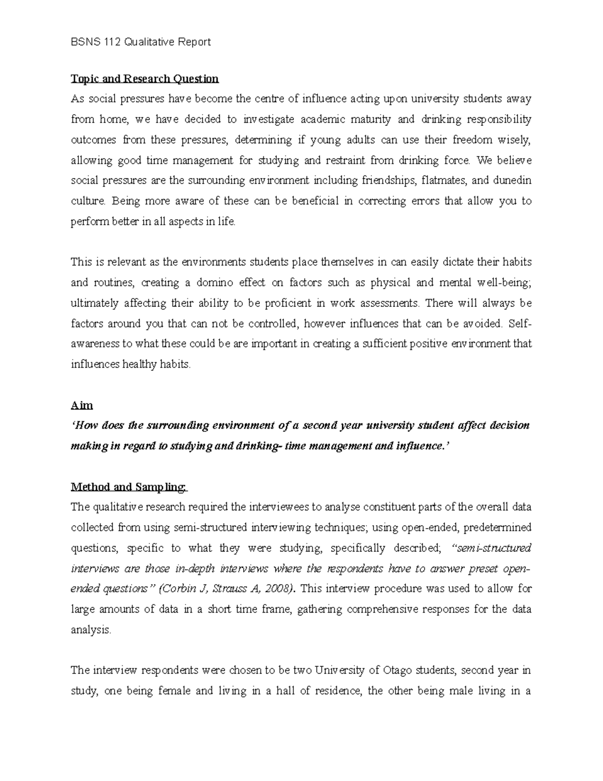 Qualitative report write up - Topic and Research Question As social ...