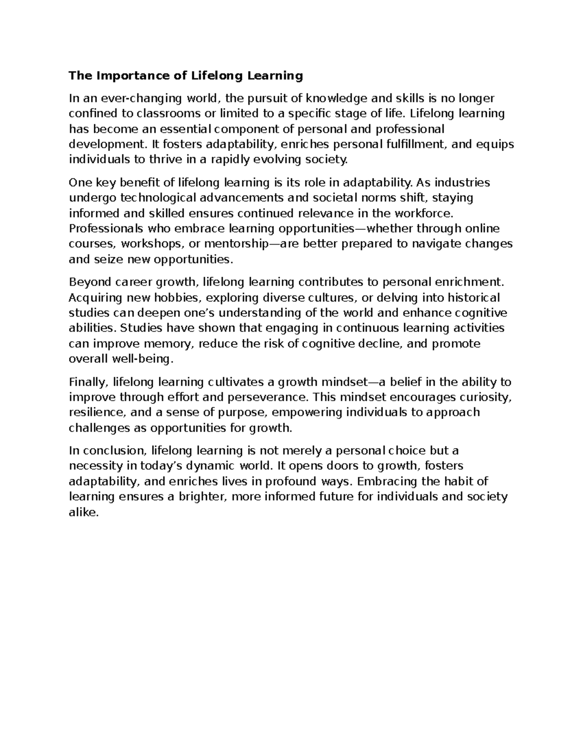 The Importance of Lifelong Learning - Lifelong learning has become an ...