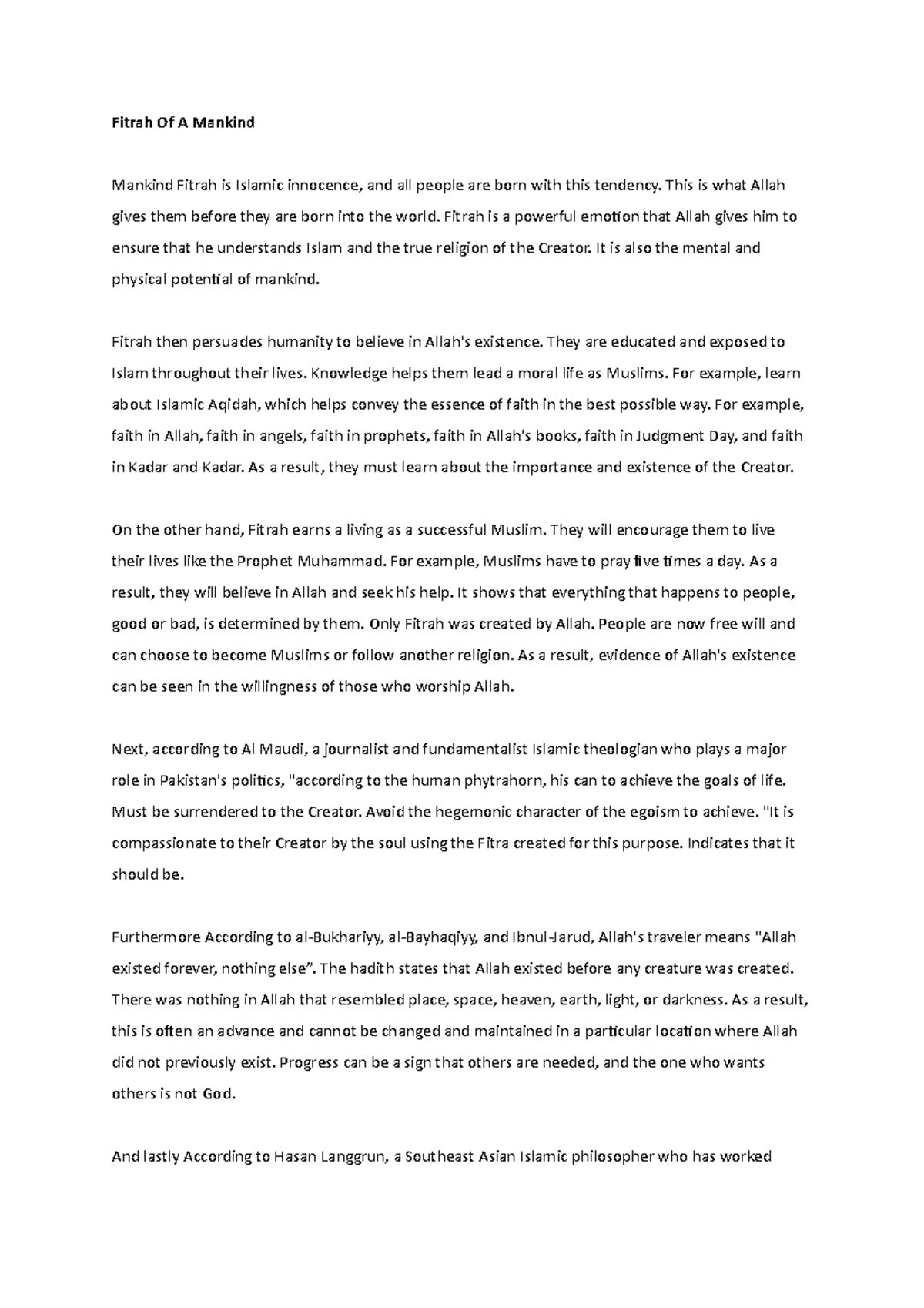 ISB 539 - assignment - Fitrah Of A Mankind Mankind Fitrah is Islamic ...