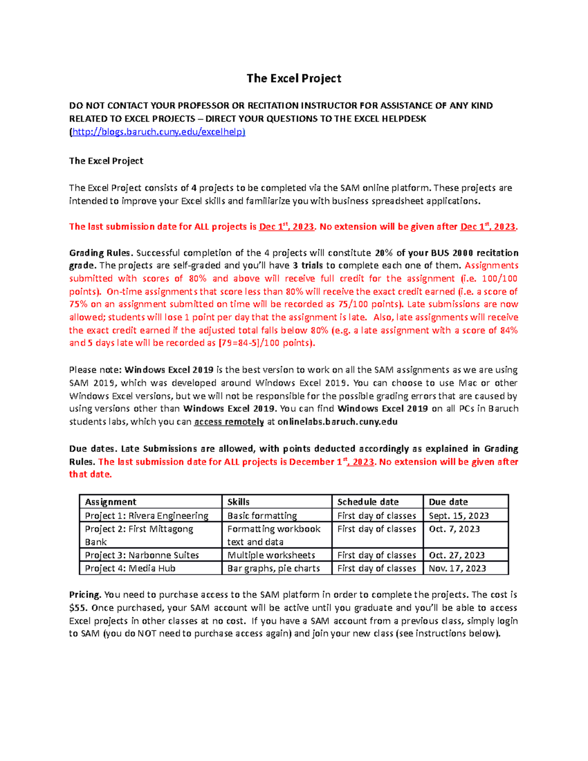 The Excel Project - SAM for BUS 2000 students - The Excel Project DO ...