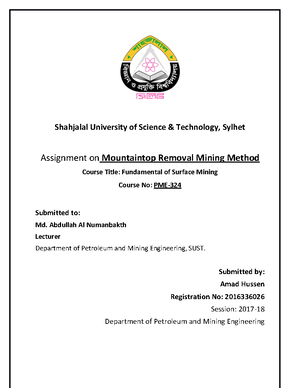 2017 336035 Surface mining assignment - Studocu