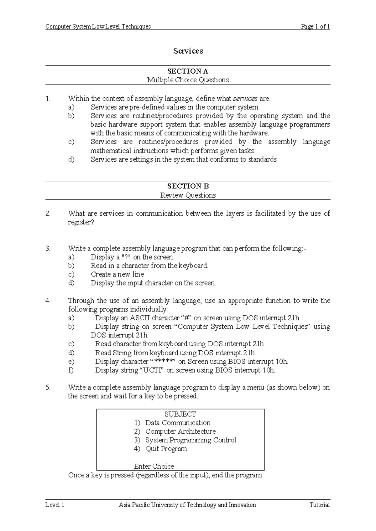 10 Csllt Services 1 - /////////////////// - Computer System Low Level Techniques Page 1 of 1 ...