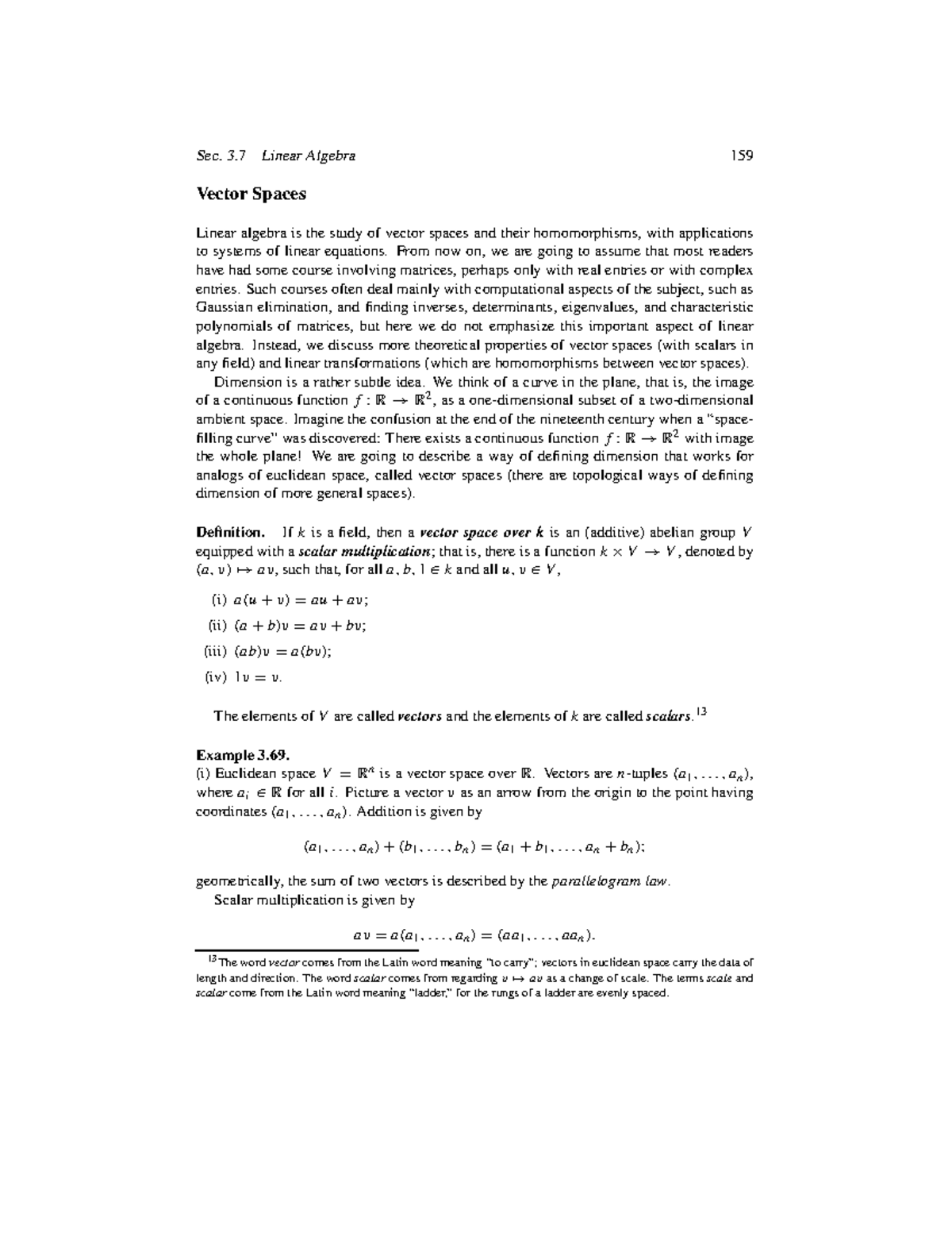 Basic Algebra 101 - Sec. 3 Linear Algebra 159 Vector Spaces Linear ...