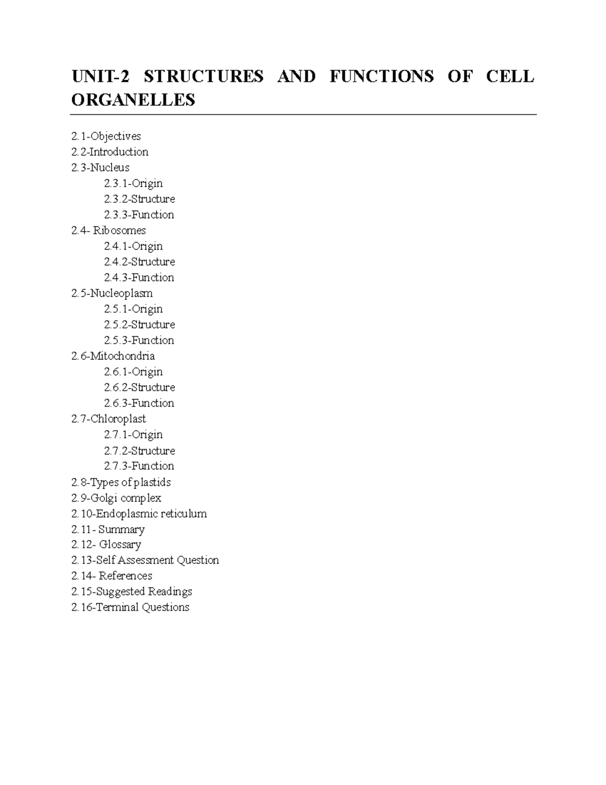 CELL Biology- Structures AND Functions OF CELL Organelles - UNIT-2 ...