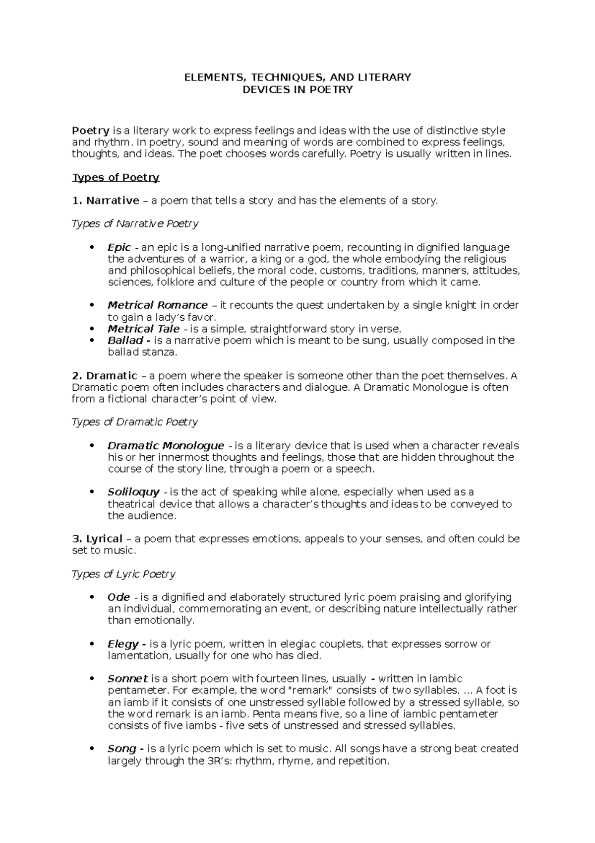 Elements Of Poetry ELEMENTS TECHNIQUES AND LITERARY DEVICES IN elements-of-poetry-elements-techniques-and-literary-devices-in